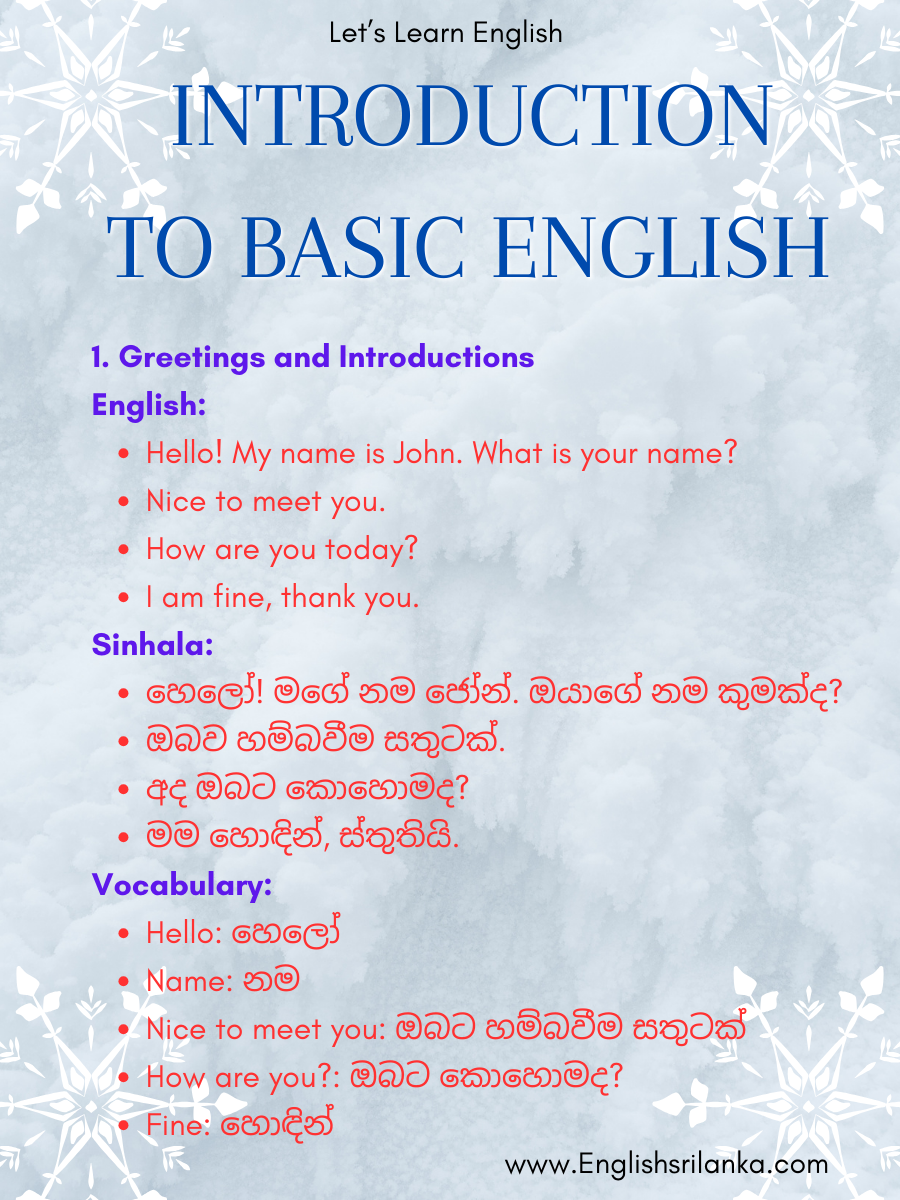 Introduction to Basic English - English Sri Lanka